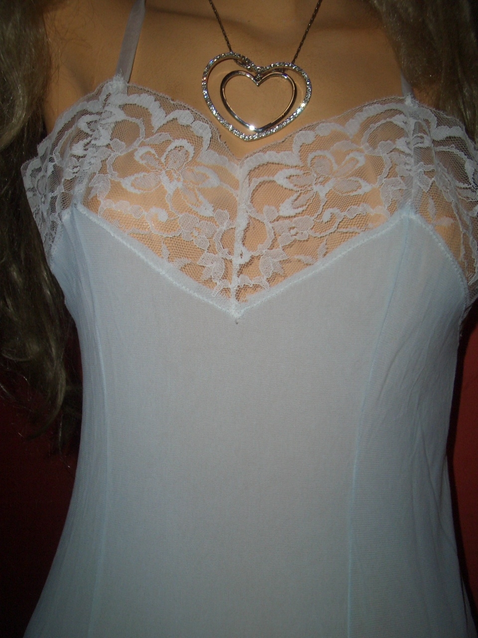 Reizvolles Vintage Dederon Spitzen Unterkleid mint-weiß Pin Up Negligee ...