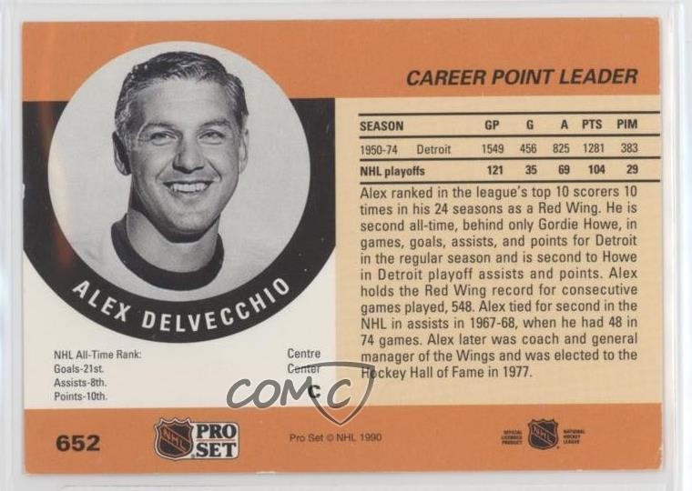 1990-91 Pro Set Alex Delvecchio #652 HOF | eBay