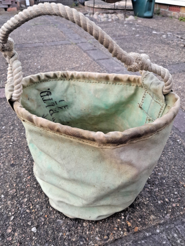 vintage prop canvas bucket bag rope handles nautical military ...