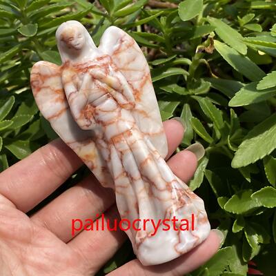 1pc Natural Red Network Stone Angel Quartz Crystal Skull Carved ...