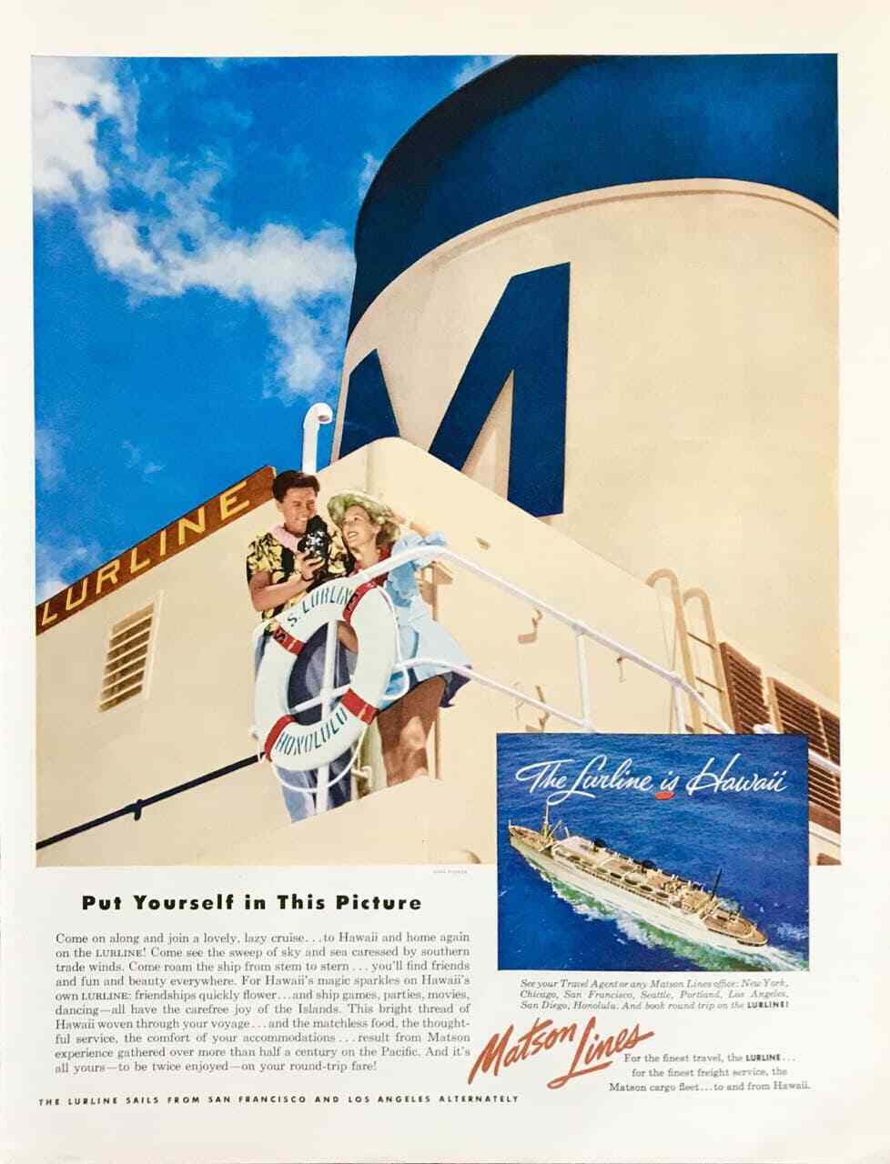 1953 Matson Lines Ocean Liners Cruises PRINT AD To Hawaii on The ...