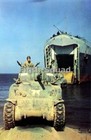 WW2 Picture Photo US Army M4 Sherman tank unloads from Navy LST D-day ...