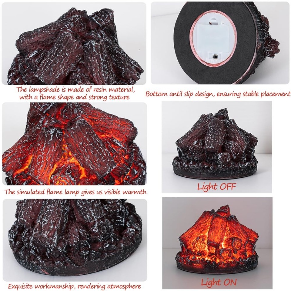 Fake Campfire Night Light, 3D LED Artificial Fake Fire Pit Firewood ...