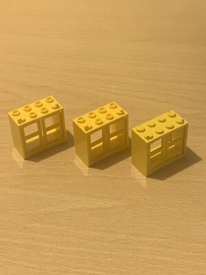 3x Lego Basics Yellow Window 2x4x3 Both Solid & Hollow Studs & Window ...