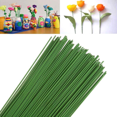 100pcs Plastic Floral Stem Artificial Flower Rod Plant Wire Green ...