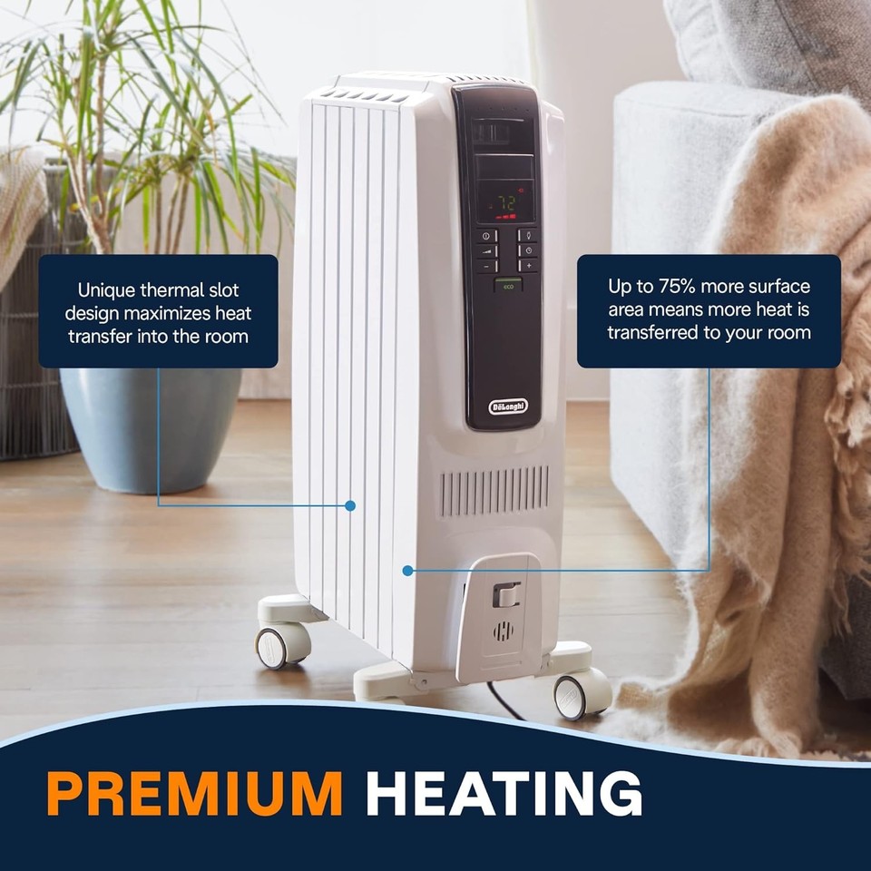 De'Longhi Dragon Digital Oil Filled Radiator Heater, 1500W Electric ...