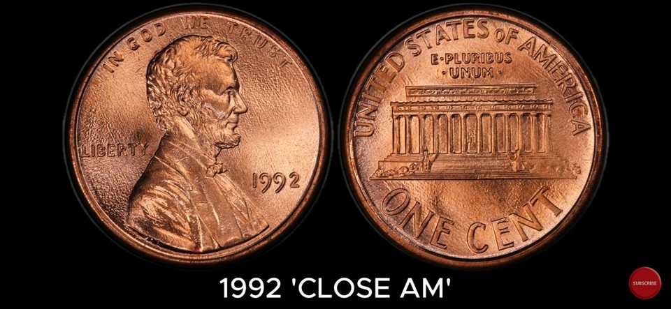 1992 No Mint Mark * RARE * ( ' CLOSE AM ' ) type Penny ERROR ...