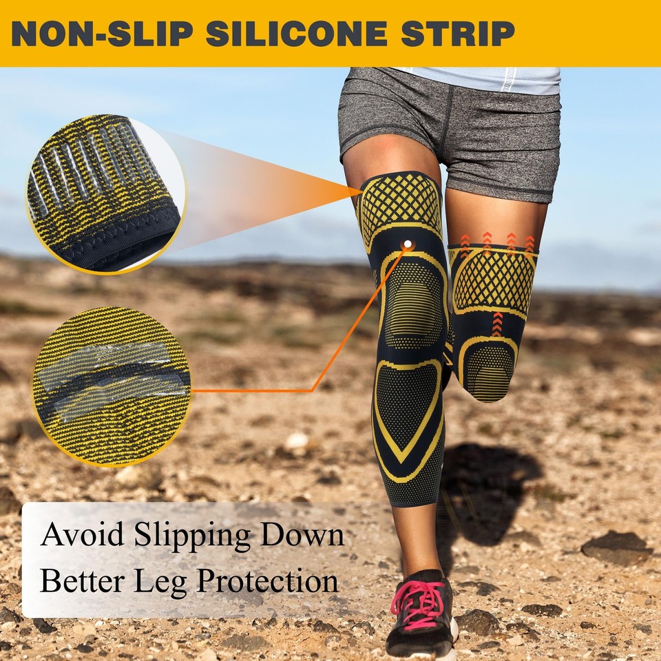 Full Leg Compression SleevePAIR - Copper Infused Long Knee Brace Leg Stabiliz... | eBay