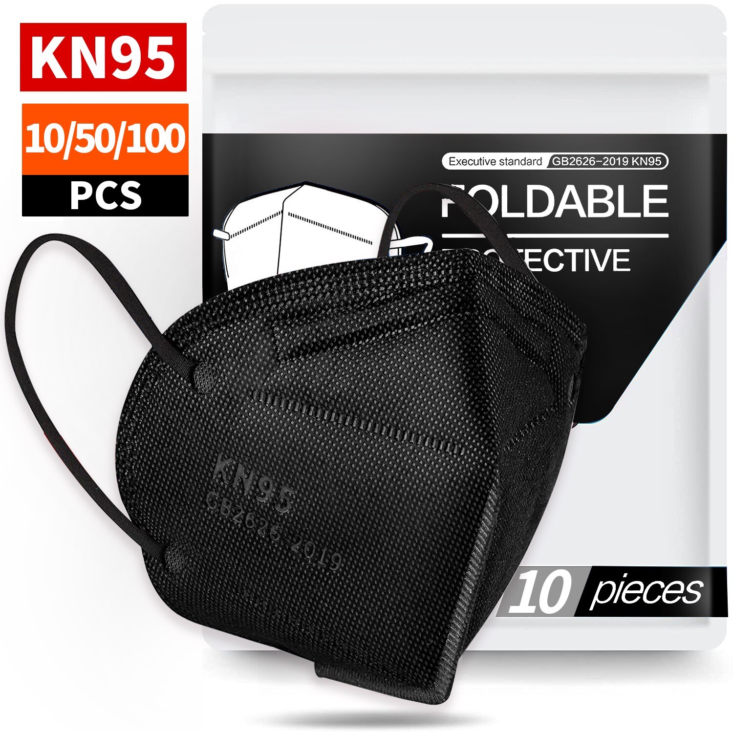 10/50/100 PCS Black Color KN95 Face Mask, 5 ply Mouth Cover Nose ...