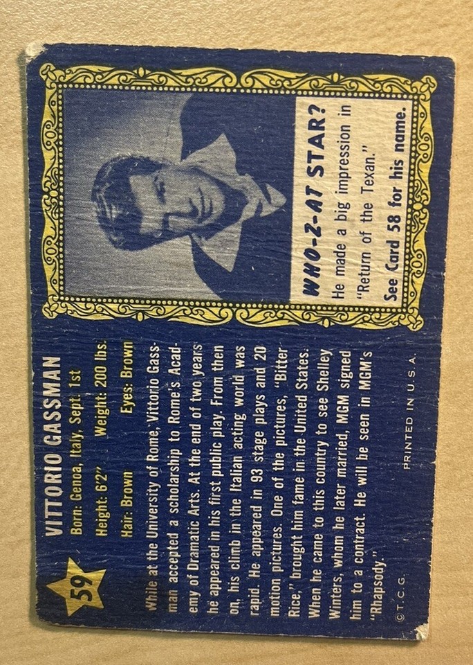 1953 Topps Who-Z-AT-Star Card #59, Vittorio Gassman | eBay