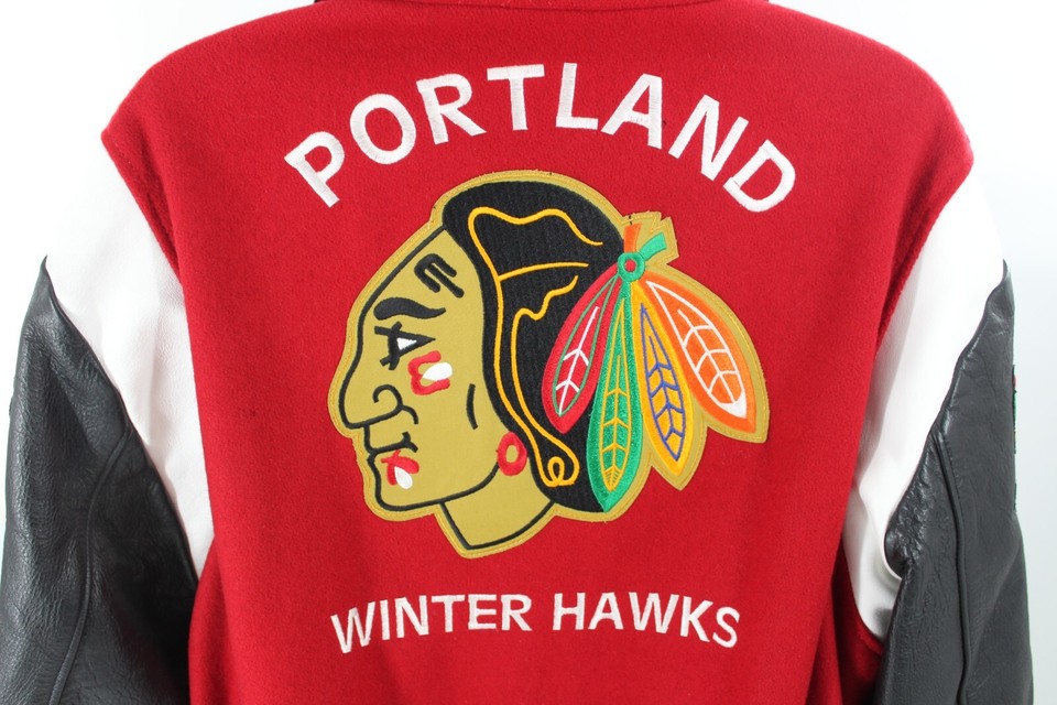 VTG Portland Winterhawks Hockey Wool Leather Jacket Team Issued Men's ...