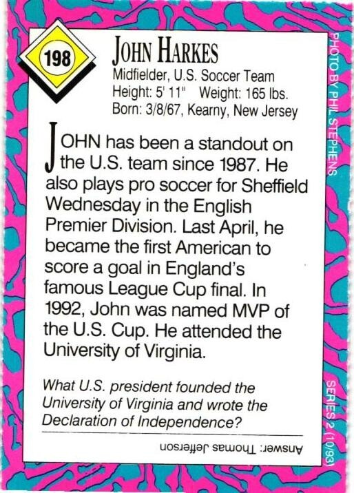 John Harkes Sports Illustrated for Kids card US National Team DC United ...