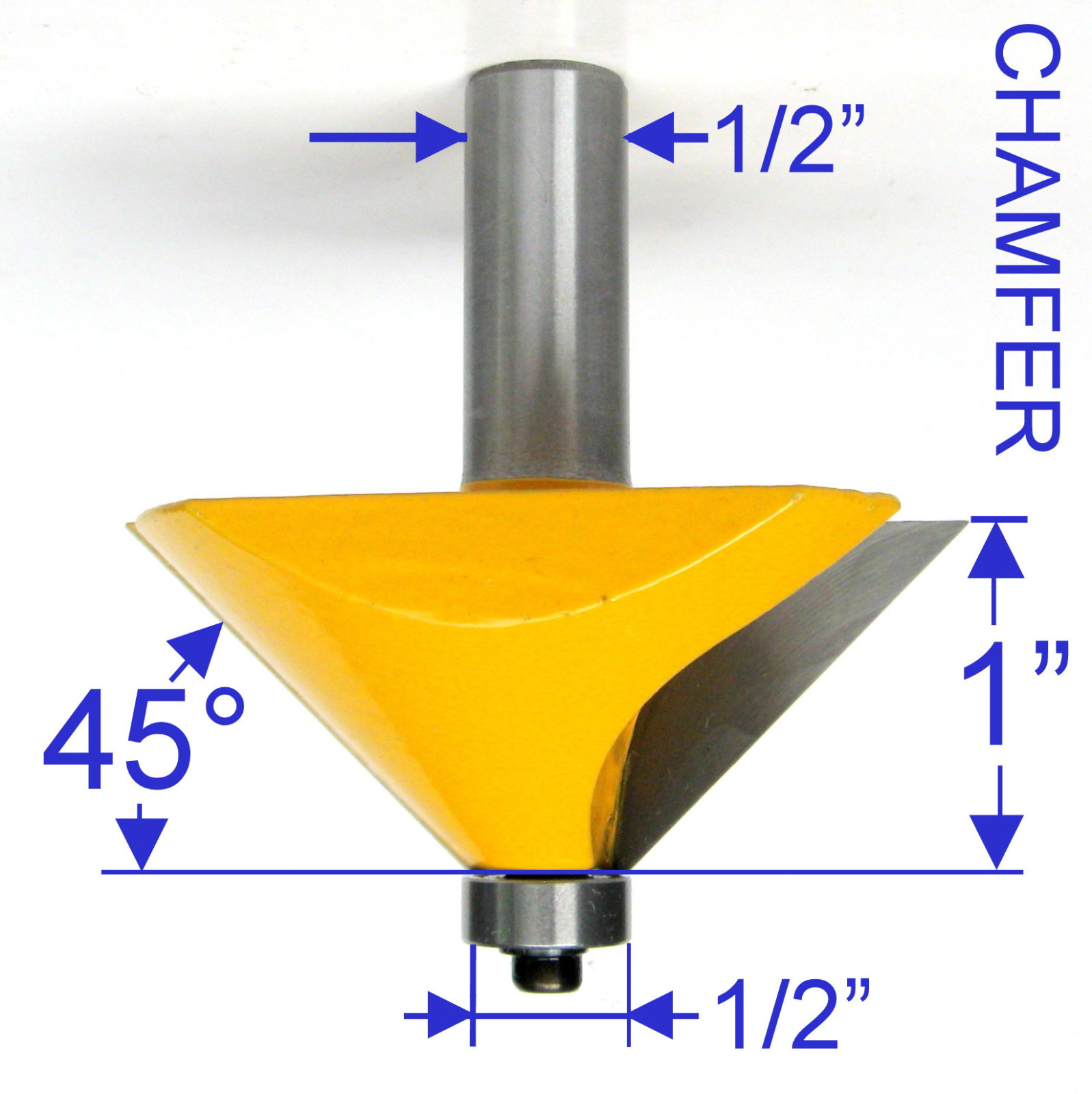 1 PC 1/2" Shank 1" Cutting Depth Edge Forming 45° Chamfer Router Bit ...