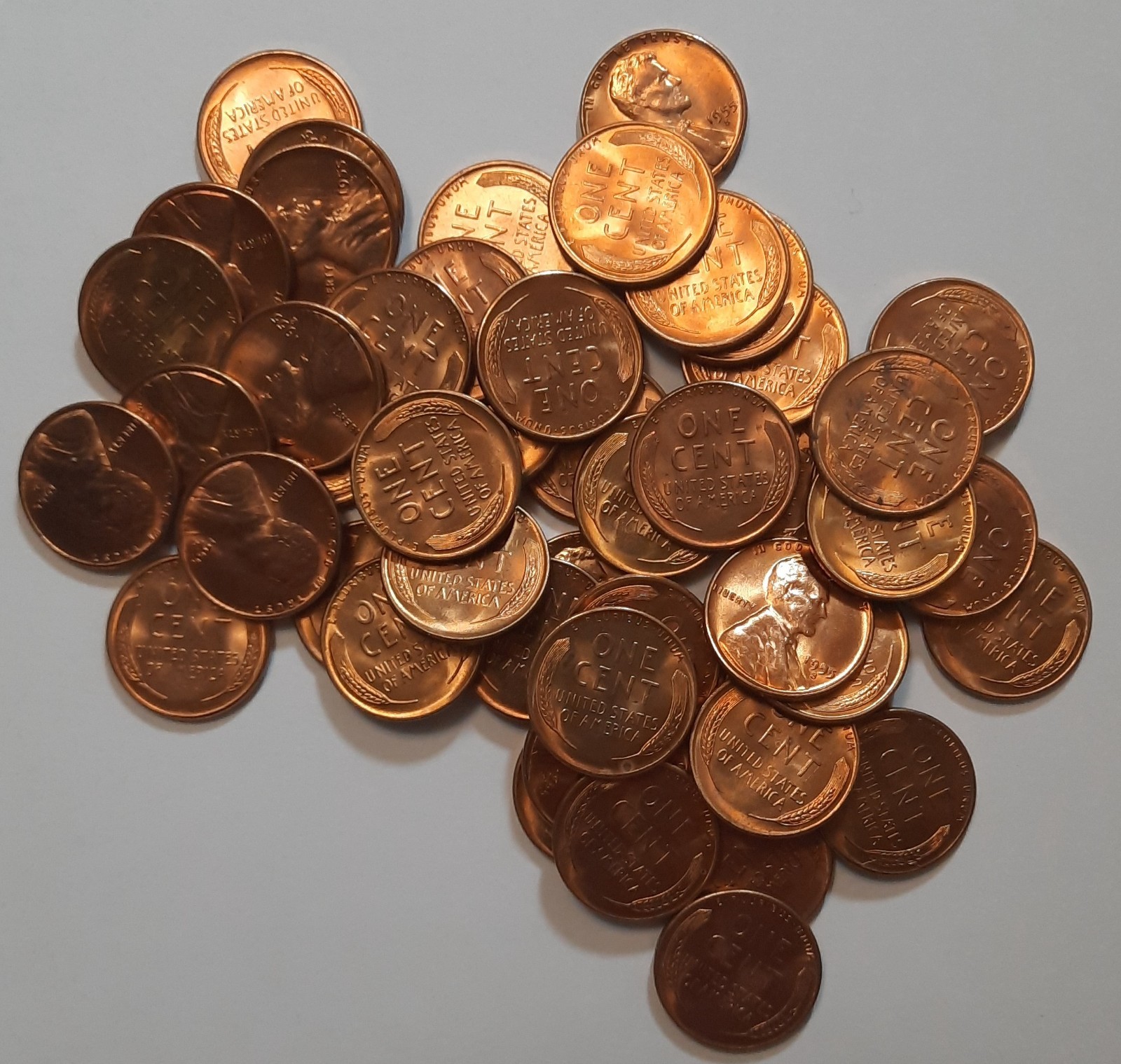 1955-S Lincoln Wheat Cent Roll of 50+/- Uncirculated Nice Roll of Red ...