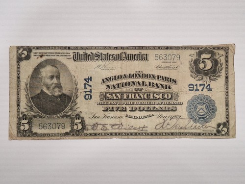 1902 $5 Anglo & London Paris NB of San Francisco CA National Currency ...