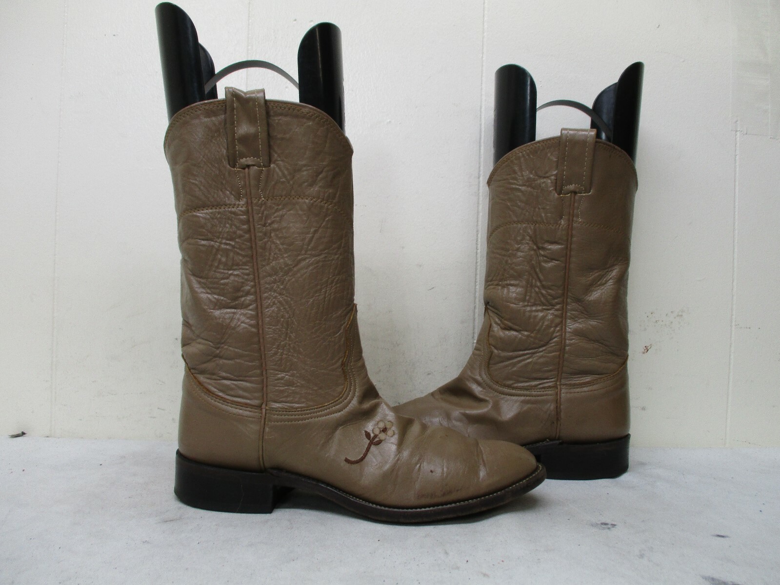 Nocona Wildflower Taupe Leather Roper Cowboy Boots Wo… - Gem