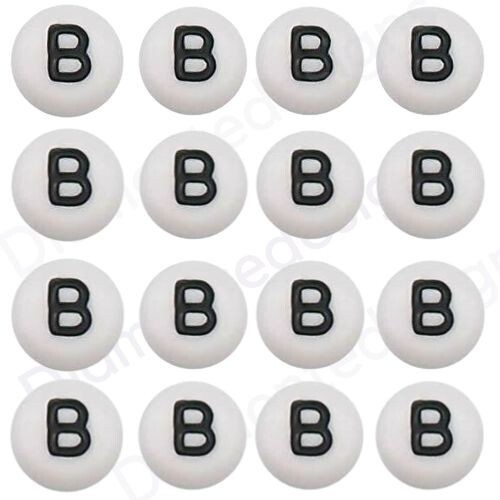 100 Pcs - 7mm White Acrylic Letter " B " Coin Beads Alphabet Letters ...