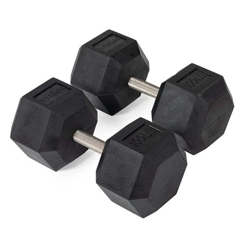 Titan Fitness 100 LB Pair Free Weights, Black Rubber Coated Hex ...