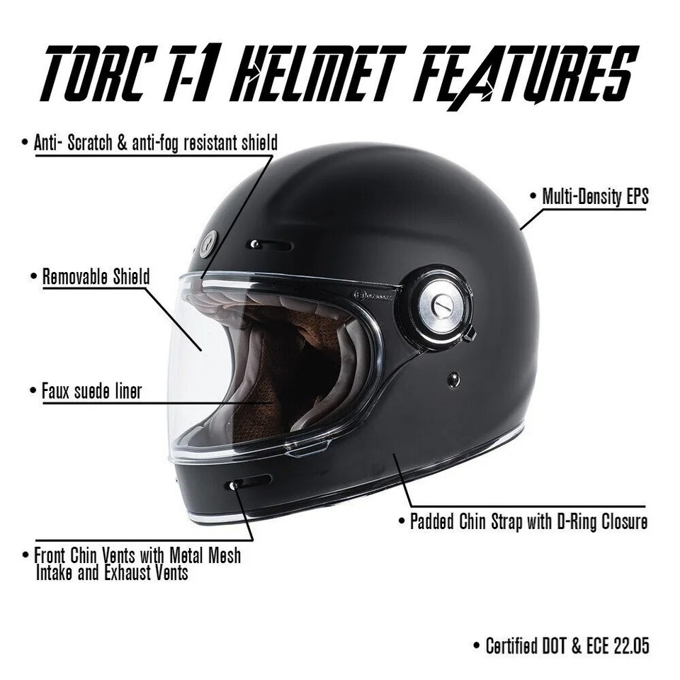 Full Face Retro Motorcycle Helmet Torc Newport T1 Gold Metallic DOT X ...