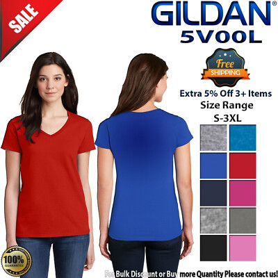 Gildan G500VL Womens Short Sleeve Heavy Cotton V Neck Plain Stylish T ...