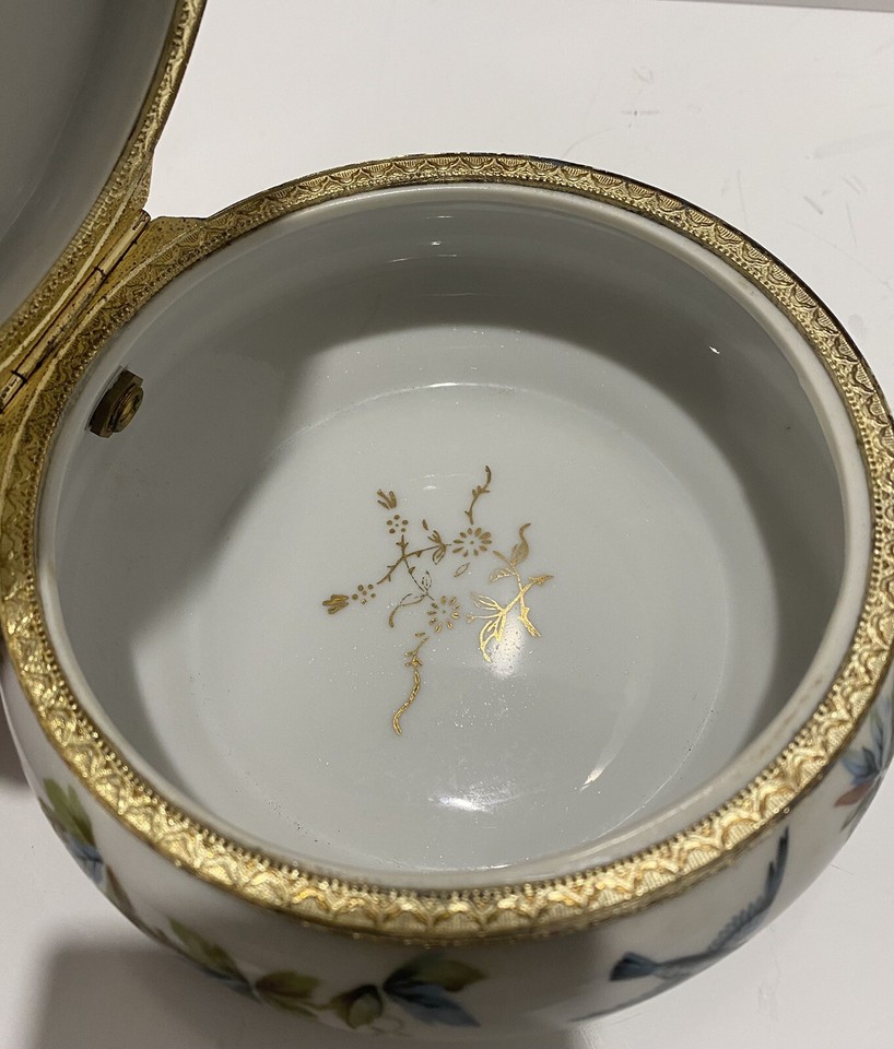 Vintage Andrea By Sadek Silent Butler Pot Porcelain Birds Gold Trim ...