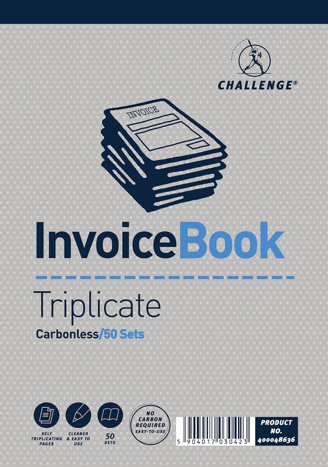 Challenge Triplicate Invoice Book without Vat, Carbonless, 50 Pages, 5 ...