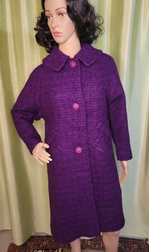 Vtg 60's purple/black boucle weave wool mod coat lined by Warner Artex ...