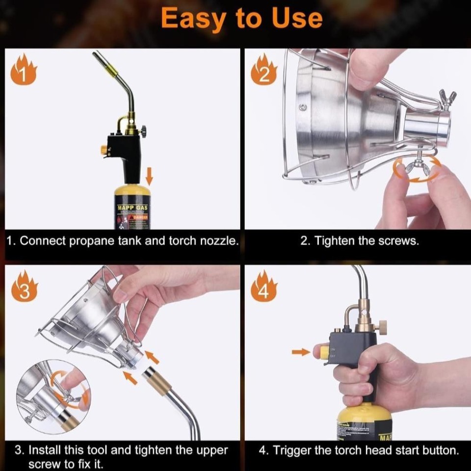 Cooking Torch Attachment, Pro Grade Chef Kitchen Food Culinary Propane ...