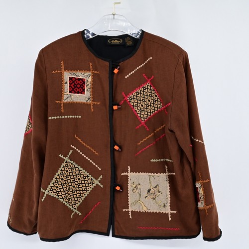 Vintage Cottage Core Patchwork Brown Embroidered Patchwork Jacket Women ...