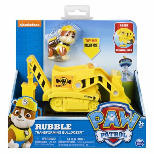 PAW PATROL RUBBLE TRANSFORMING BULLDOZER ACTION FIGURE FIGURINE VEHICLE ...