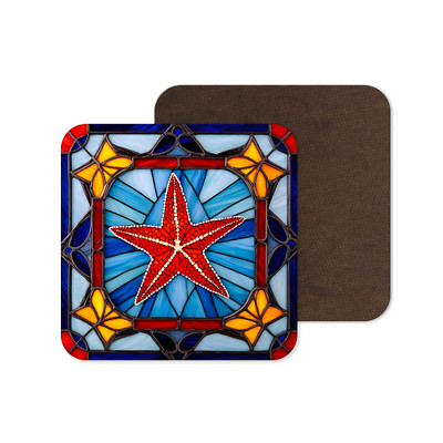 Cute Starfish Sea Animal Stained Glass Square Coaster Tea Coffee ...