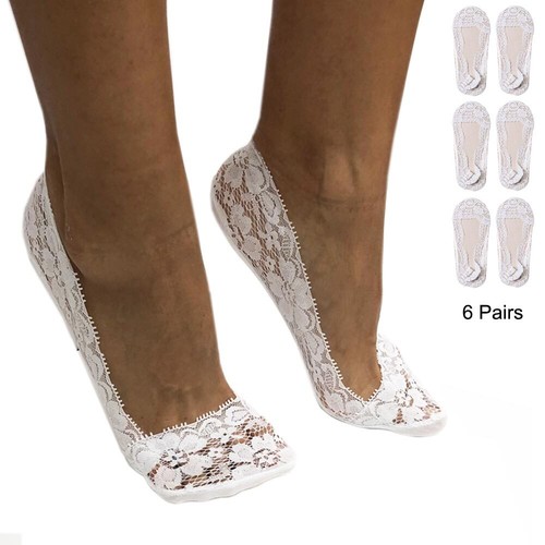 6 Pairs Womens Boat Socks Lace Liner Ballet Plain Footies Invisible ...
