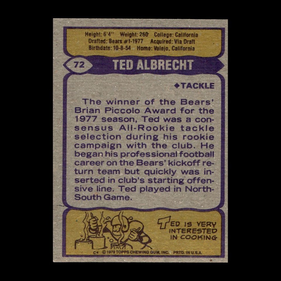 Ted Albrecht 1979 Topps Chicago Bears #72 R309J 3 | eBay