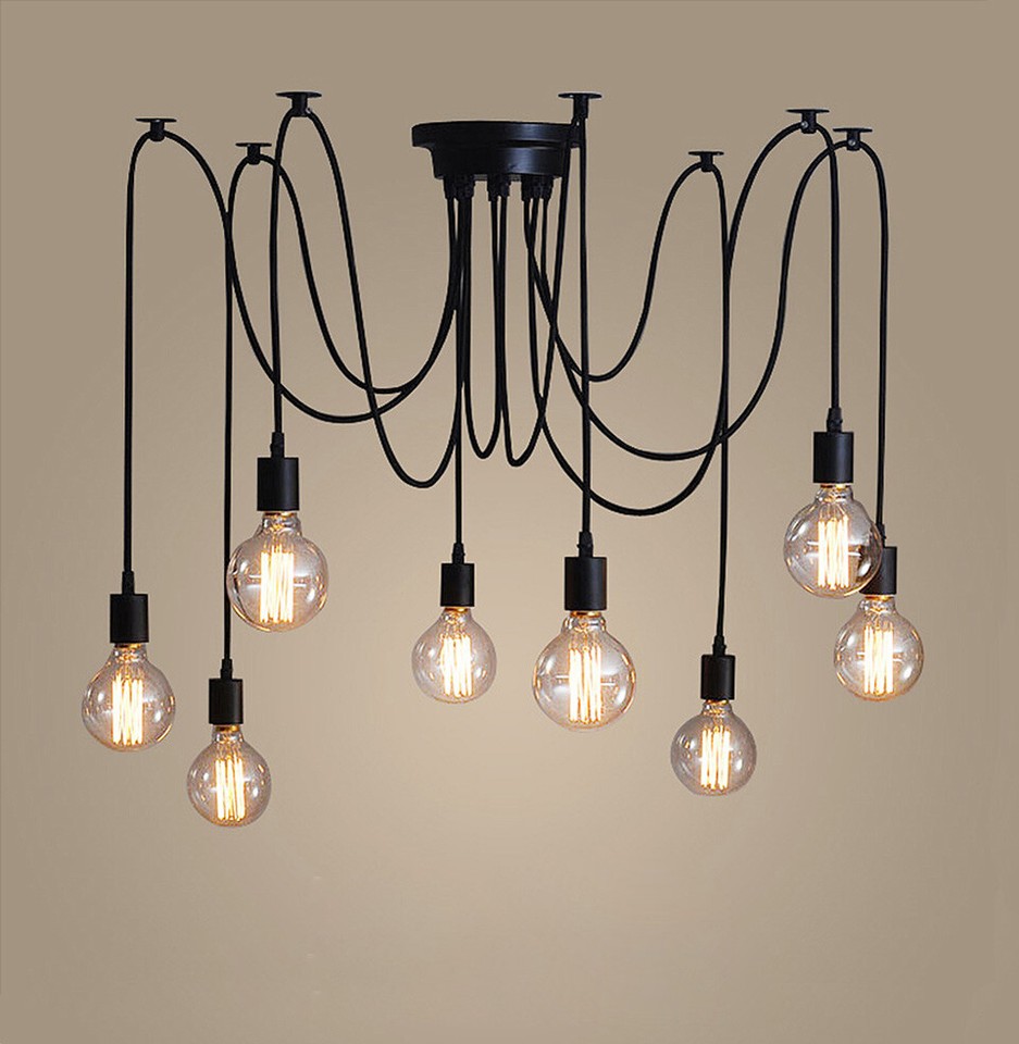 6 / 8 / 12 Way Ceiling Spider Light Fitting Industrial Chandelier Lamp ...