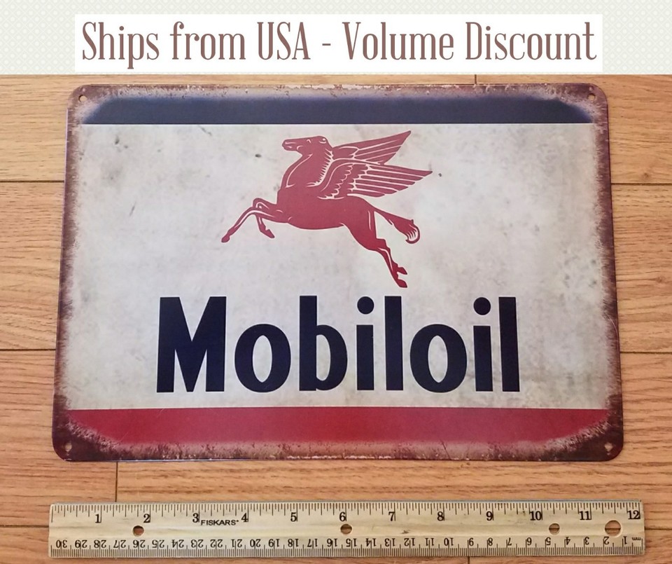 Vintage Mobil Sign Mobil Gas Station Sign Mobilgas Exxon Metal Sign Tin ...