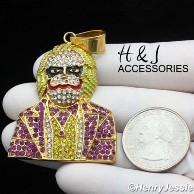 MEN Stainless Steel Icy Bling CZ Gold Plated Hip Hop Joker Face Pendant ...