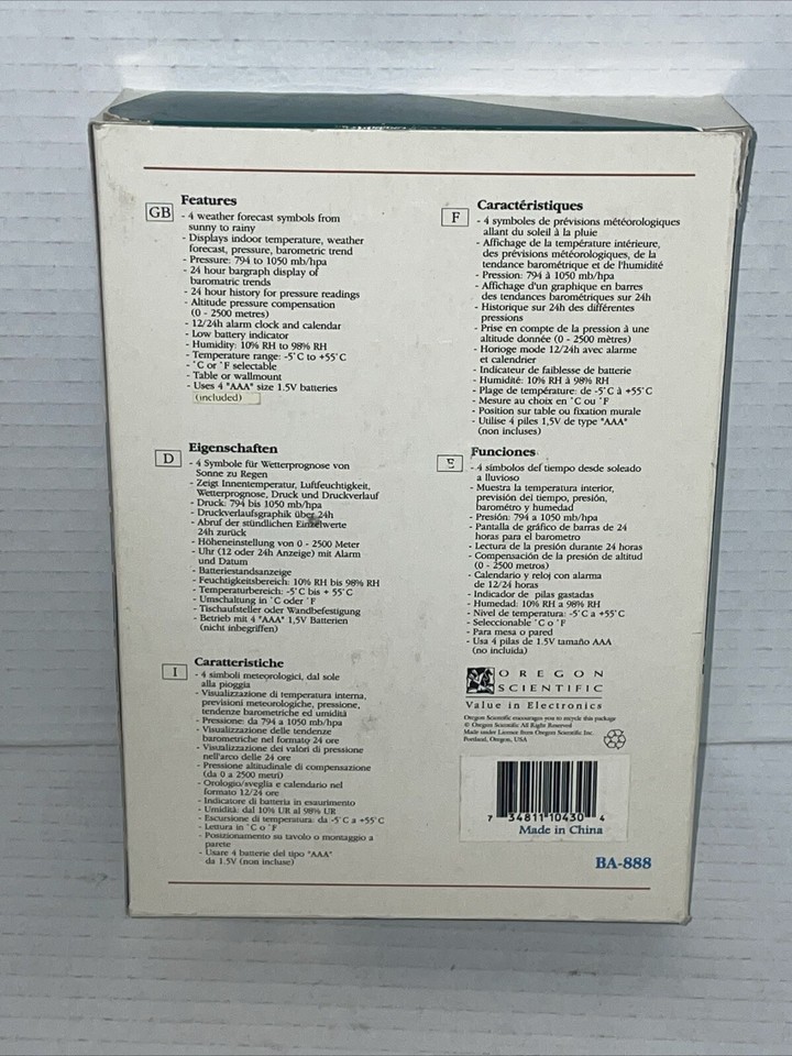 Oregon Scientific BA-888 Electronic Barometer New In Box | eBay