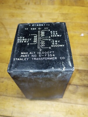 Vintage Stanley Transformer S-F345 tube filament transformer 6.3V 7.5A ...