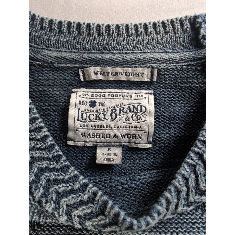 Lucky Brand Sweater Men’s Small Gray Knit Crewneck Washed Worn Pullover ...