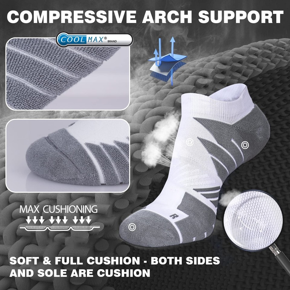 Low Cut Athletic Socks with Cushion Padded Moisture Wicking Anti-Odor ...