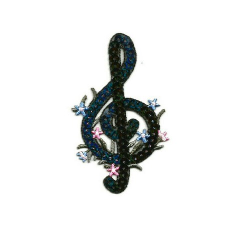 Music - Cleft Note - School - Band - Flowers - Sequins - Iron On ...