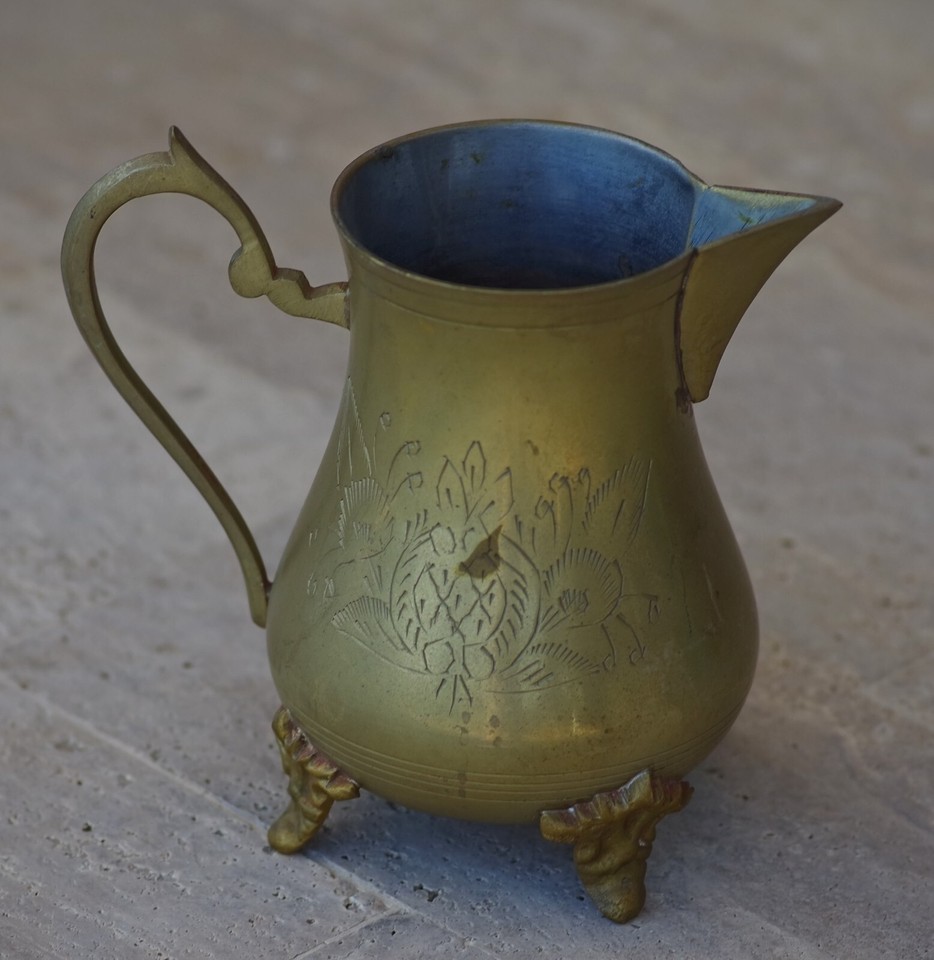 VINTAGE Kettle Middle Eastern COFFEE POT 4" H Palm Tree Crossed Swords ...