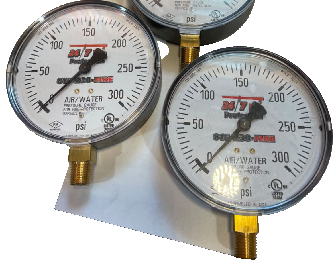 3 WIKA Fire Protection Sprinkler Air/Water Pressure 4" Gauge 111.10SP ...