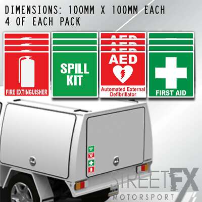 4x Fire Extinguisher First Aid Spill AED Sticker Sign 100mm OHS WHS ...