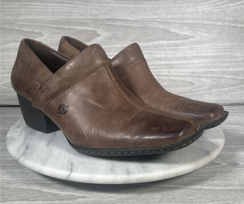 Born Kinney Boots Womens 10 Brown Leather Slip On Shoes Square Toe ...