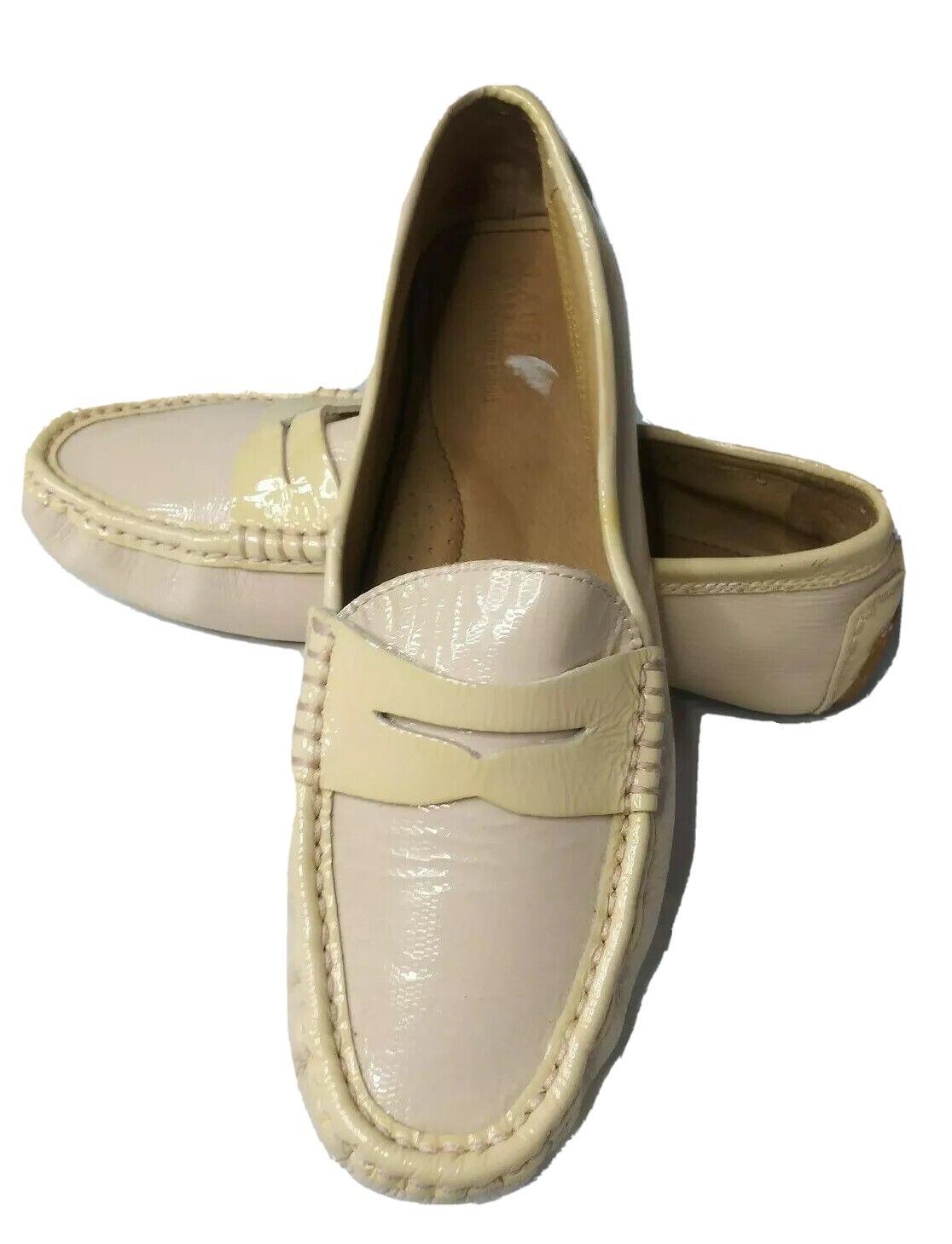 Ralph Lauren CAMILA Glossy Snake Cream Leather Moccas… - Gem