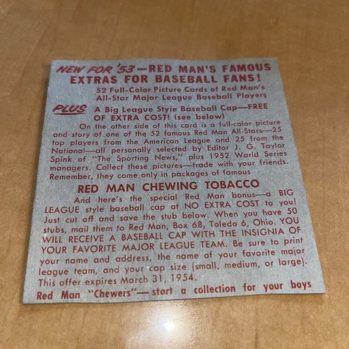 1953 Red Man Tobacco All-Star Team - National League Series Gerry ...