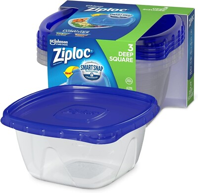 Ziploc Deep Square Smart Snap Food Storage Meal Prep 40 oz Container ...