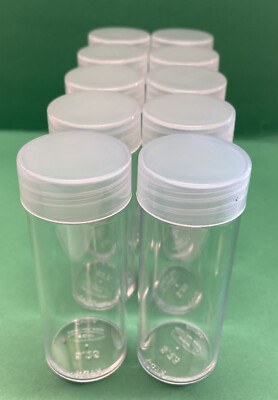10 Round Quarter Coin Storage Tubes Clear Plastic Lot w Screw Caps BCW ...