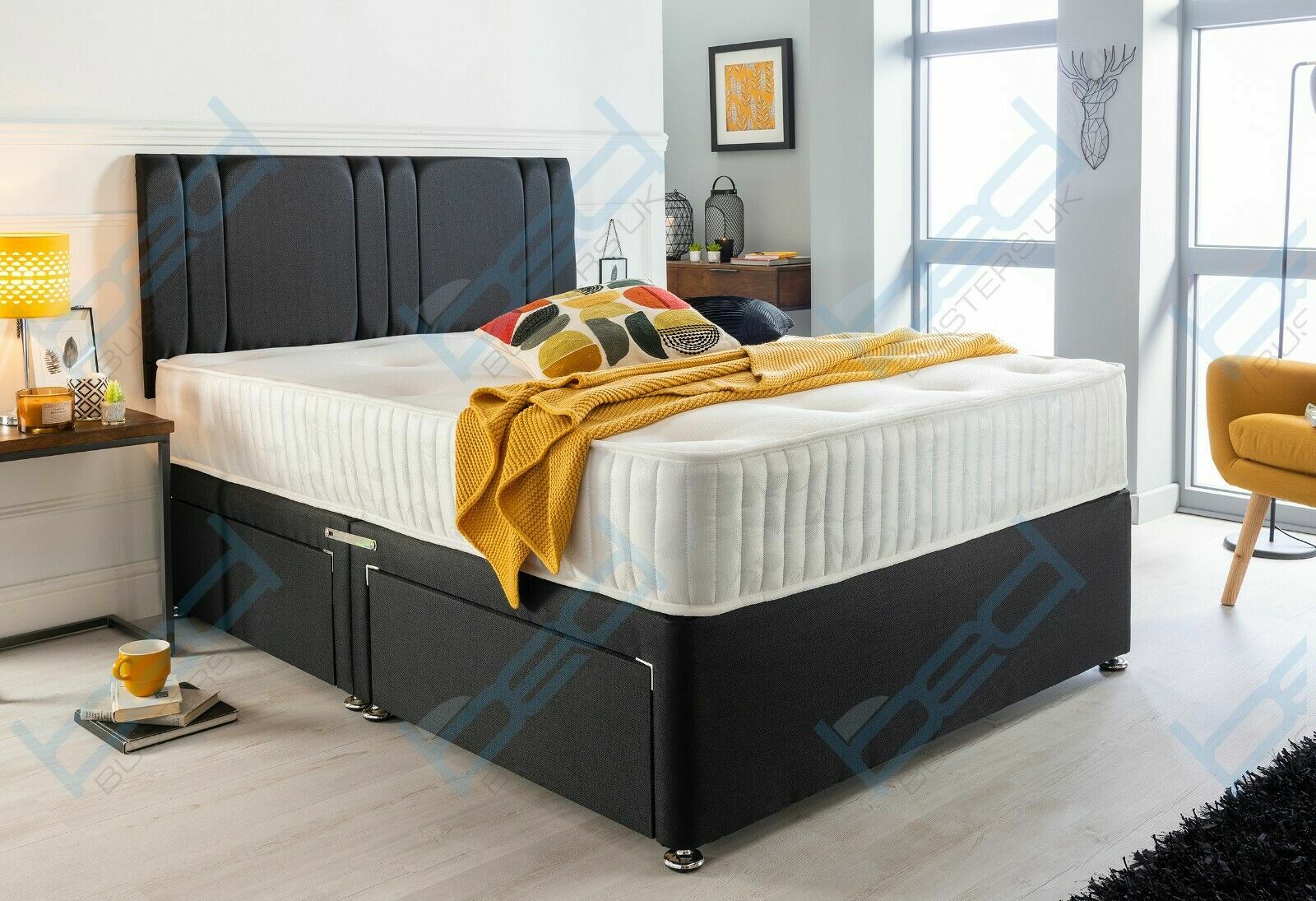 DIVAN BED WITH MEMORY FOAM MATTRESS & HEADBOARD 3FT SINGLE 4FT6 DOUBLE ...